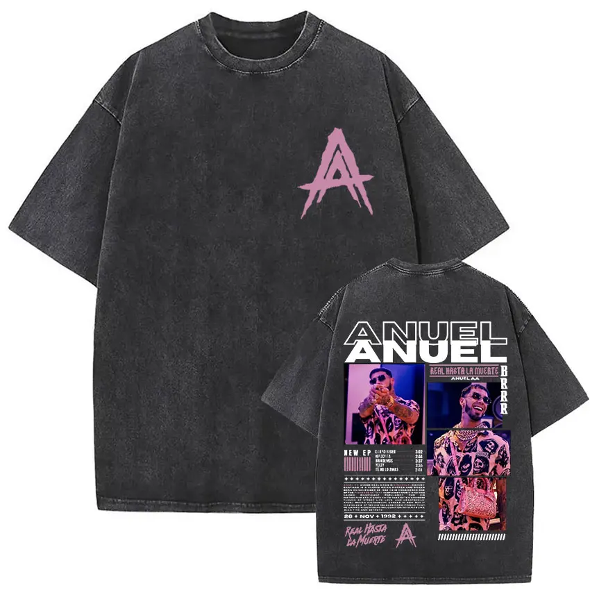 Camiseta lavada Vintage del rapero ANUEL AA, camiseta de manga corta ...