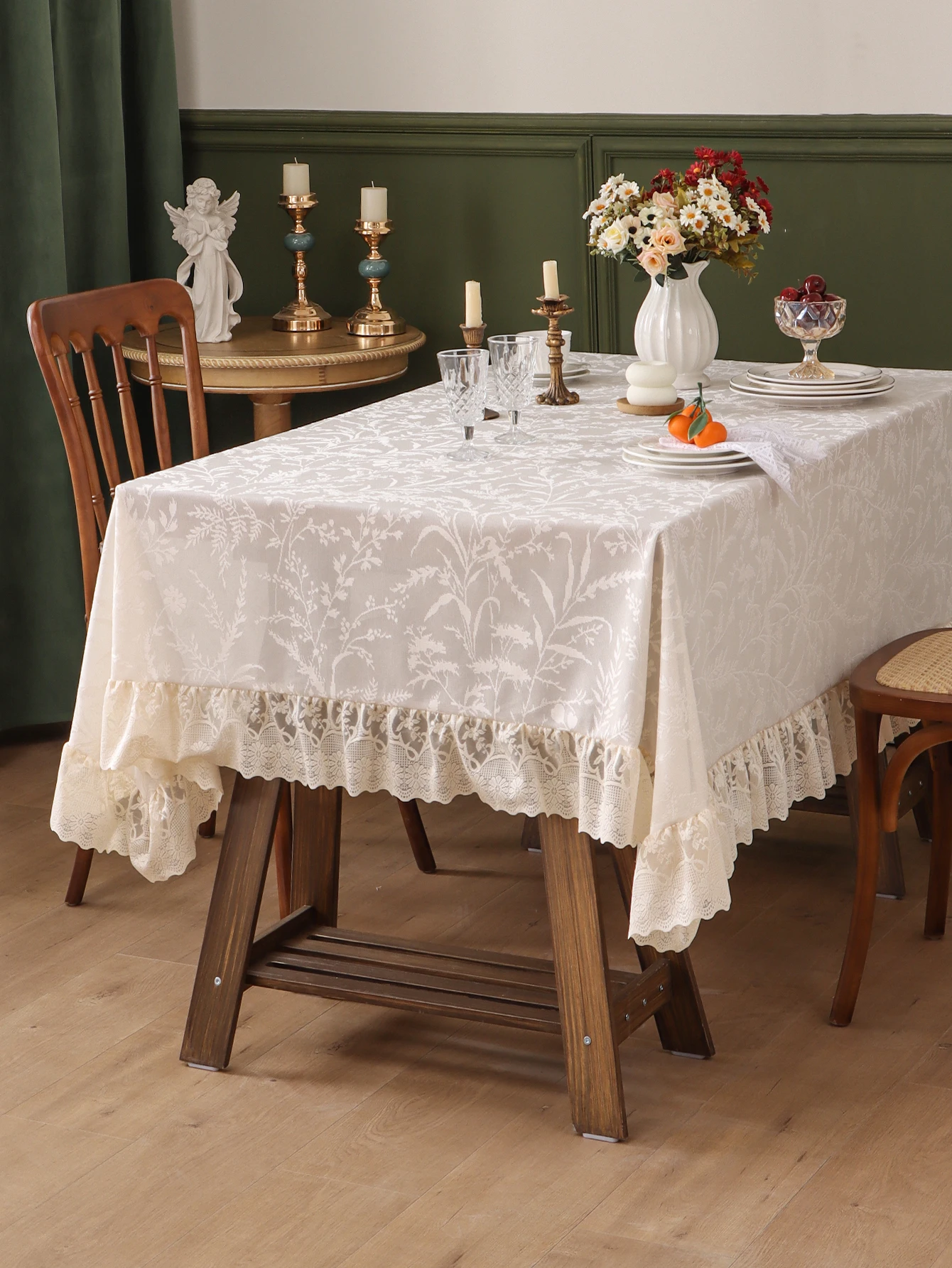 American Thickened Lace Ruffle Tablecloth Living Room Kitchen Dining ...