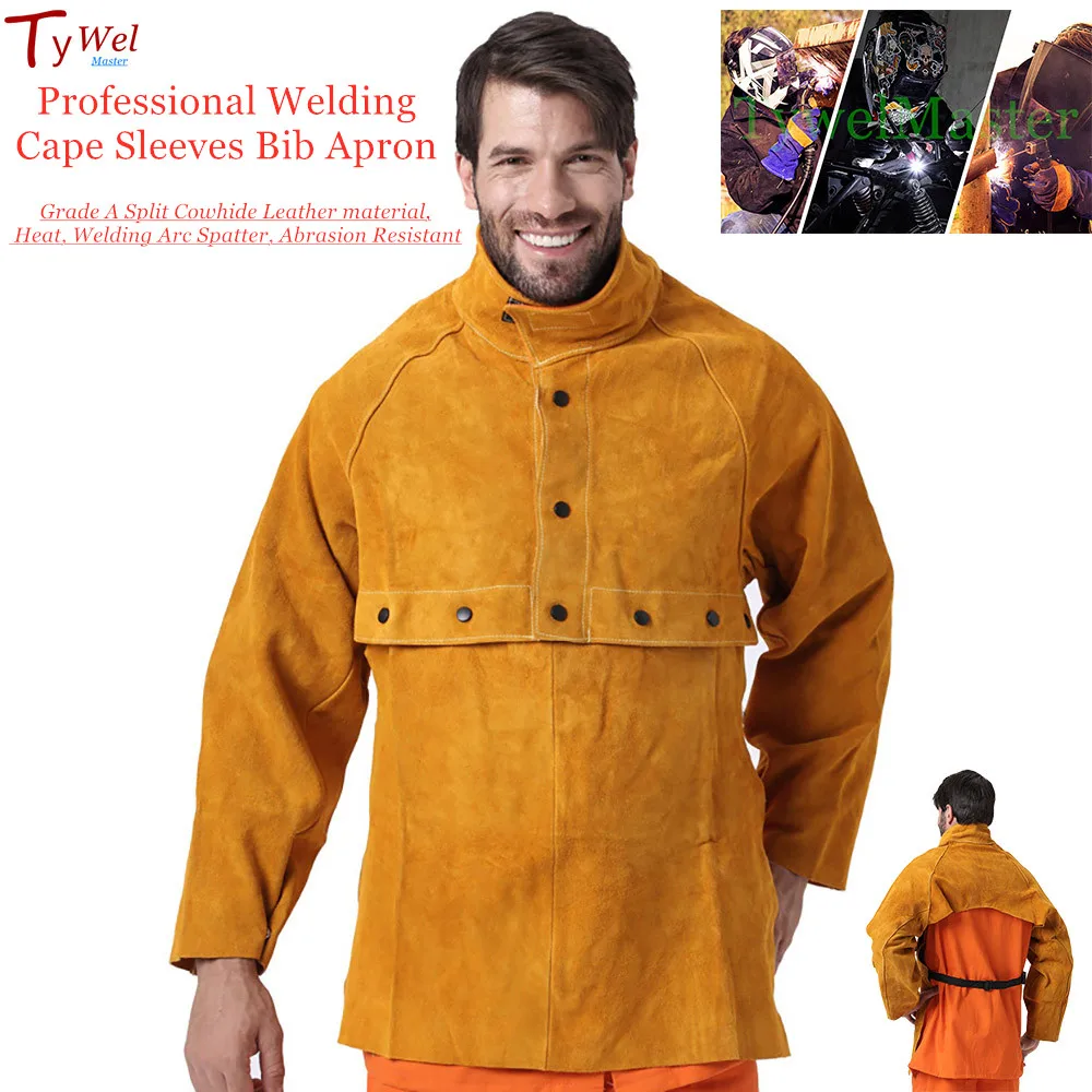 Welding Apron Leather Working Cape Sleeves Bib Apron Flame/heat ...