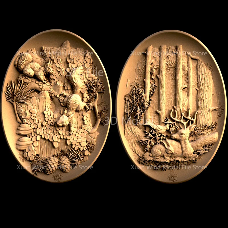 2pcs Animal Oval decor STL Model Panno for CNC Router 3D Printer Artcam ...