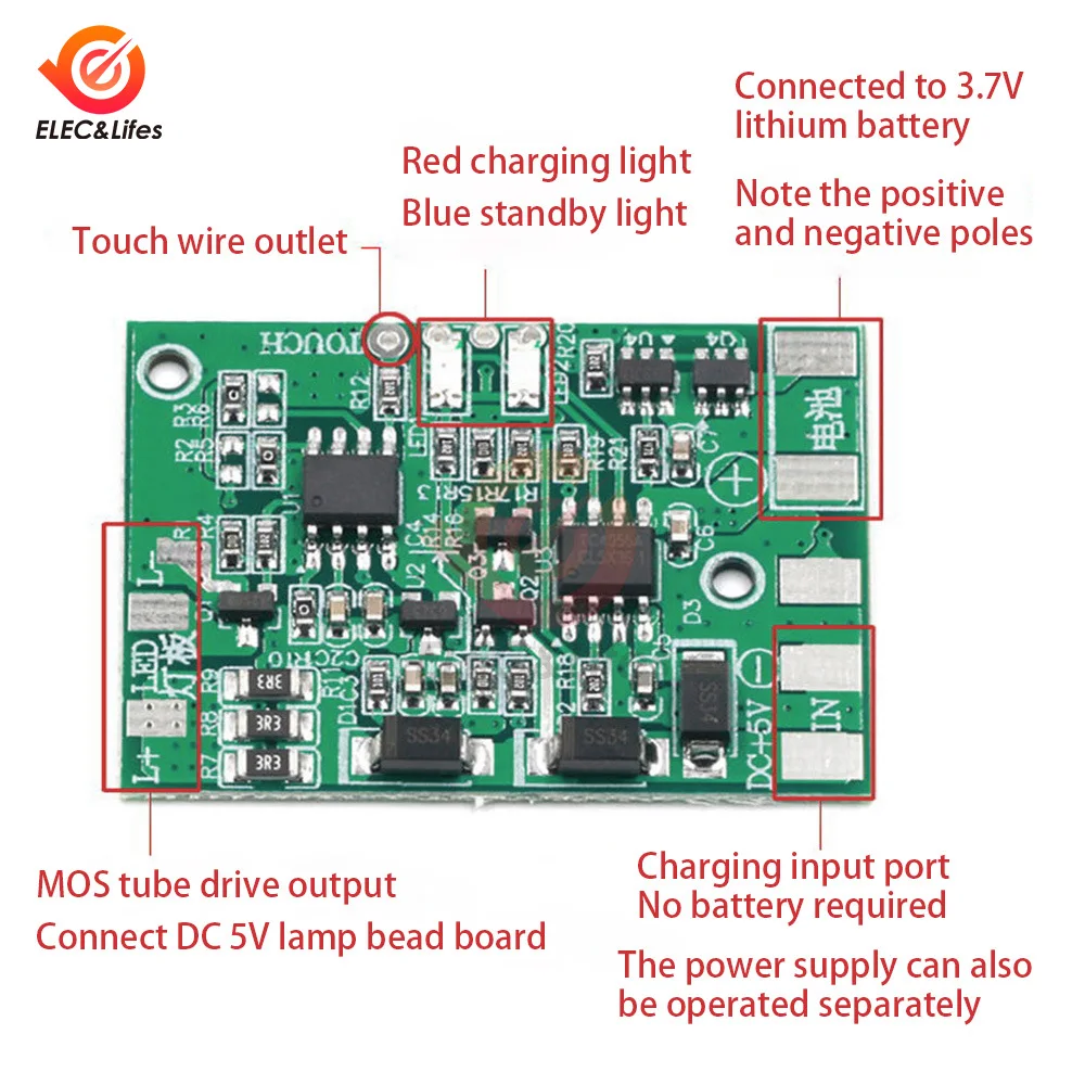 DC-5V-LED-With-Charging-Protection-TC4056-TP4056-Touch-Dimming-Lamp-Control-Panel-DIY-Repair ...
