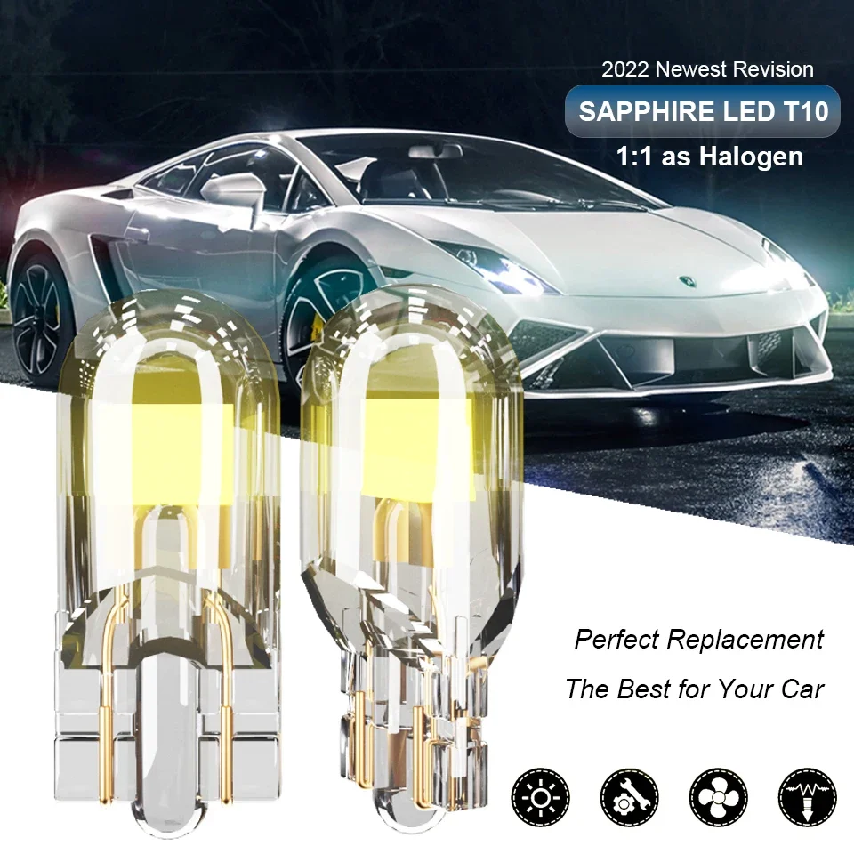 2x T10 LED W5W Car Light 2022 Newest Sapphire COB Glass Lamp Bulb Auto ...