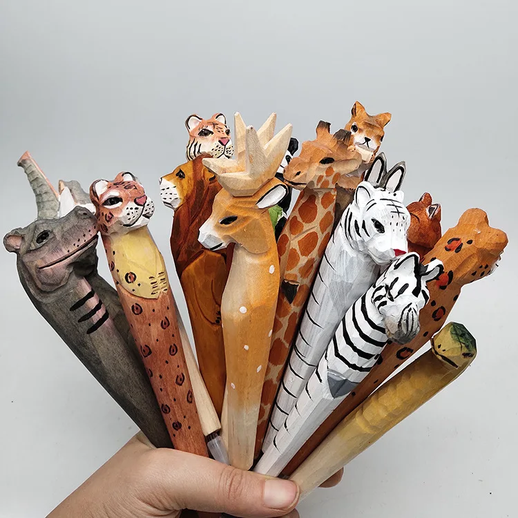 1PCS-Handmade-Animal-Carved-Wood-Pen-Gel-Pens-Writing-Drawing-School ...