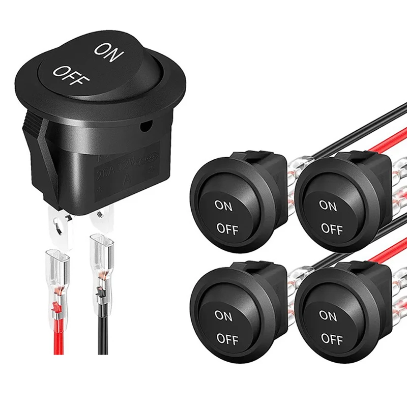 5Pcs-Round-Rocker-Switch-On-Off-Spst-23Mm-12V-Dc-Circle-Toggle ...