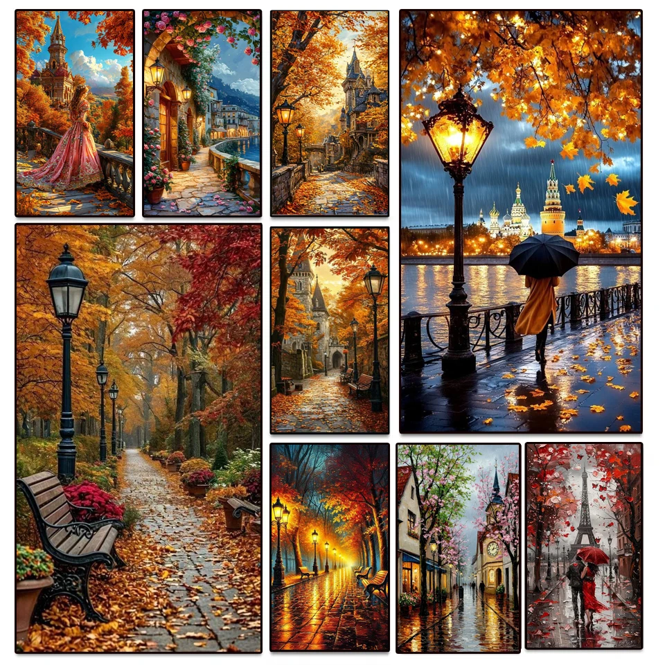 Diamond Painting Art New 2025 Autumn Urban Landscape Streetlights Full ...
