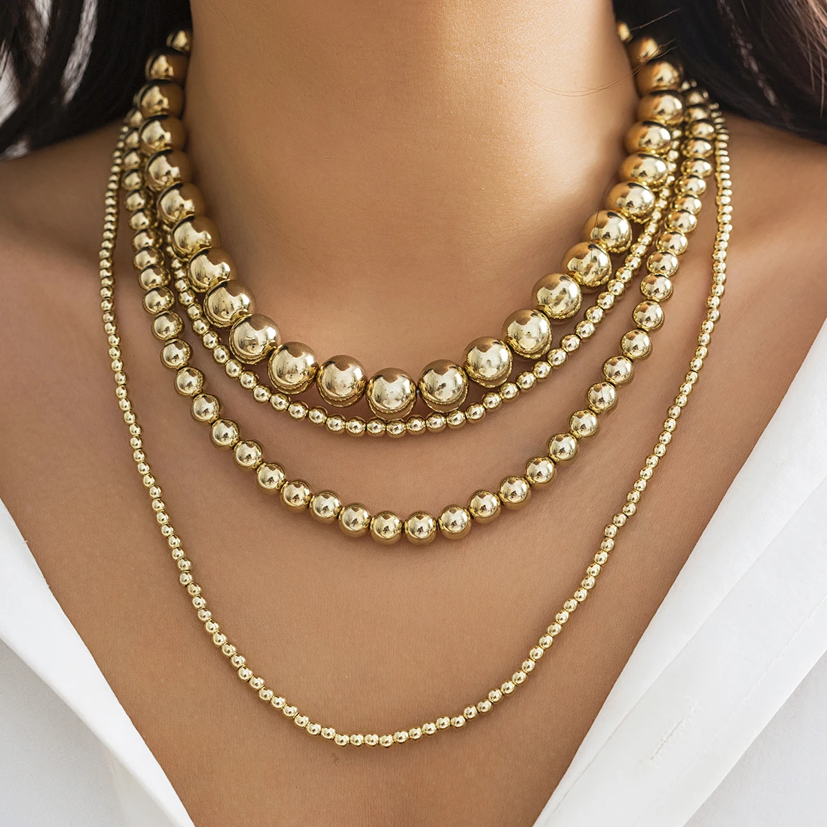 IngeSight.Z Exaggerated Multi Layered CCB Ball Beaded Choker Necklace ...