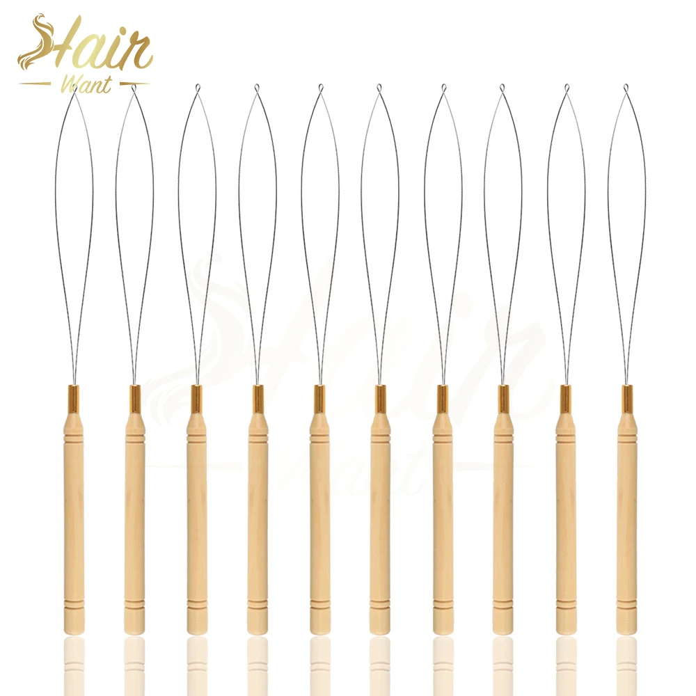 Hair-Want-10Pcs-Wooden-Handle-Hair-Extension-Loop-Needle-Threader-Micro ...