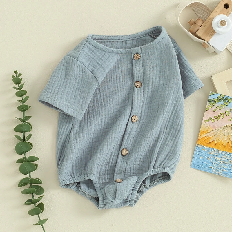 Newborn-Baby-Boy-Summer-Clothes-Basic-Plain-Short-Sleeve-Button-Romper ...