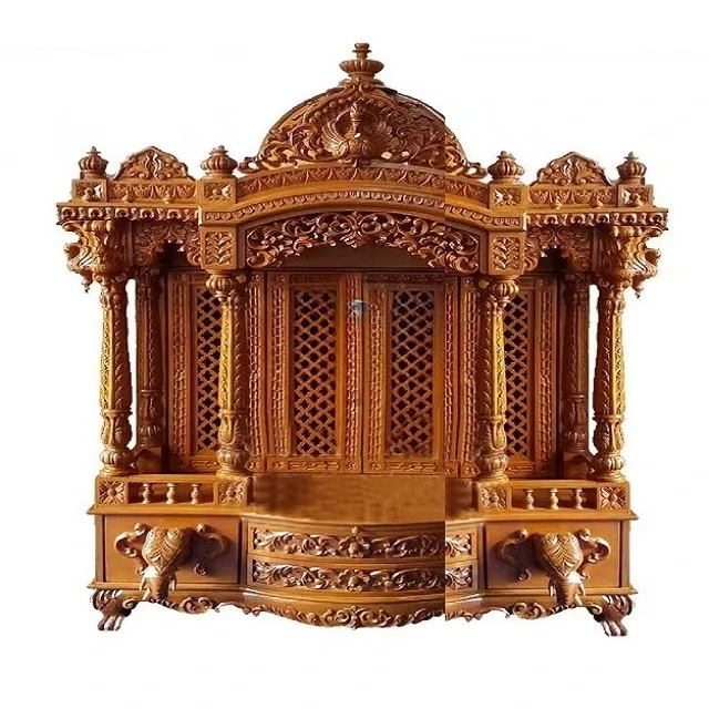 Teak Heavy Carving India Mandir with Door DST Export Wall Mounted Small ...