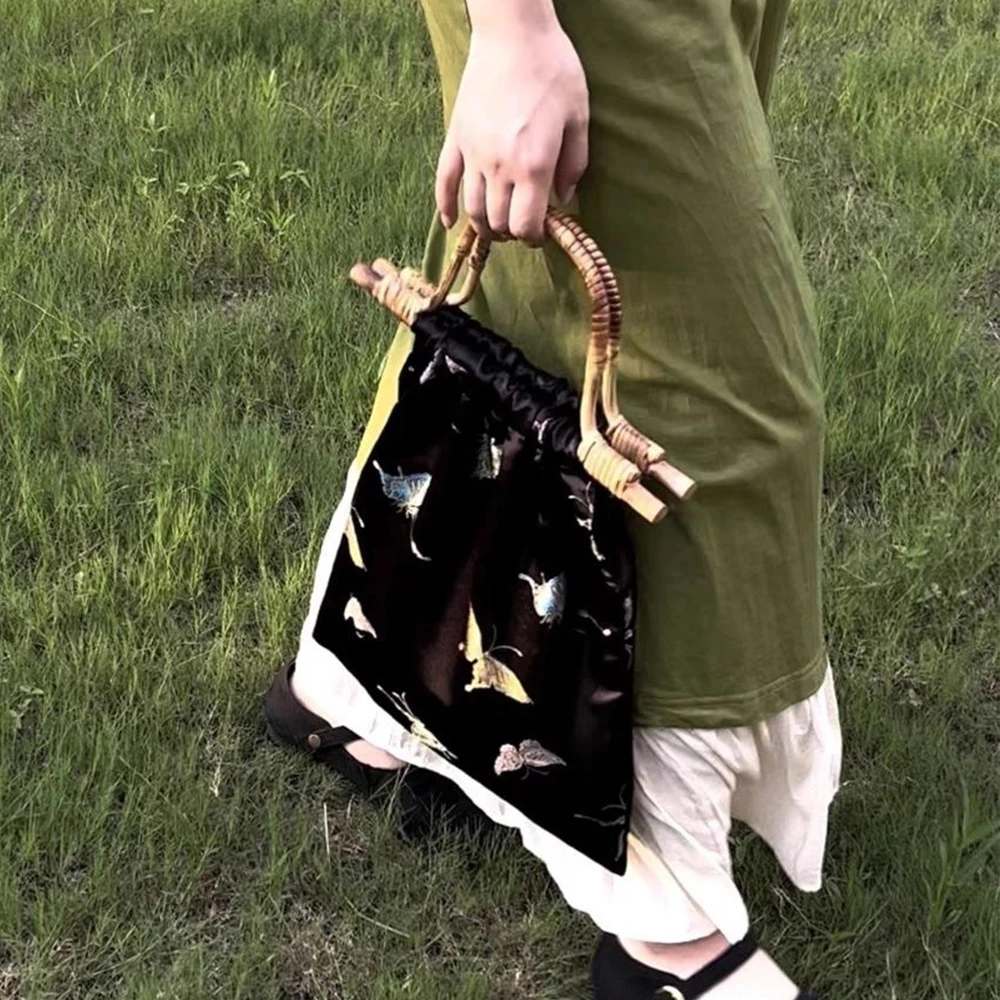 Borboleta Bolsa De Vime Lidar Com Saco De Vime Nylon Preto Sacolas para ...