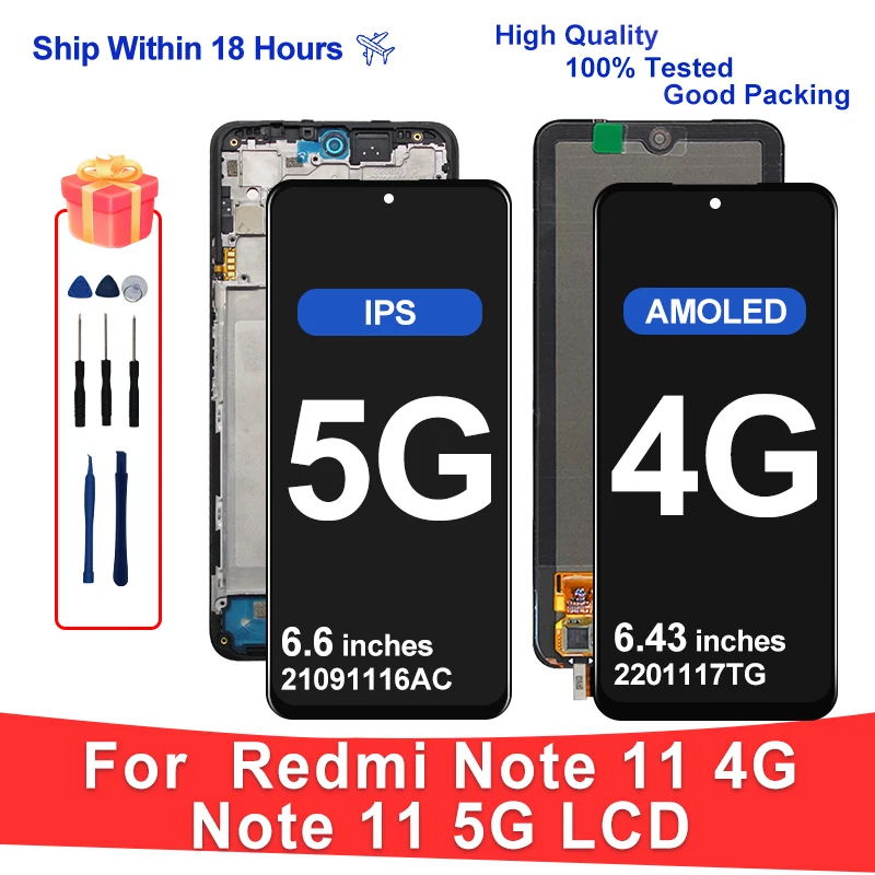 Pantalla táctil AMOLED de 6,43 pulgadas para Xiaomi Redmi Note 11, LCD 2201117TG, piezas de ...