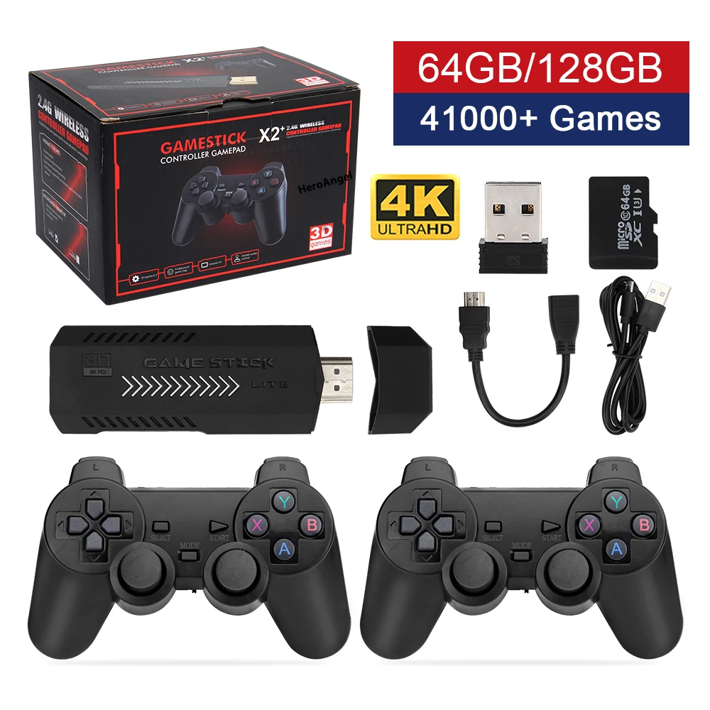 NEW X2 Plus Retro Video Game Console 4K HD Output Gamestick Emuelec 2.4G Wireless Controllers 3D ...