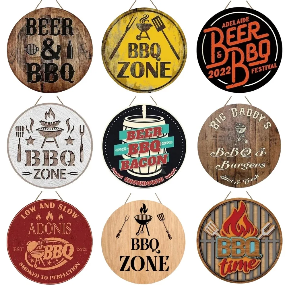 BBQ-area-round-wooden-signage-retro-dad-barbecue-courtyard-outdoor ...