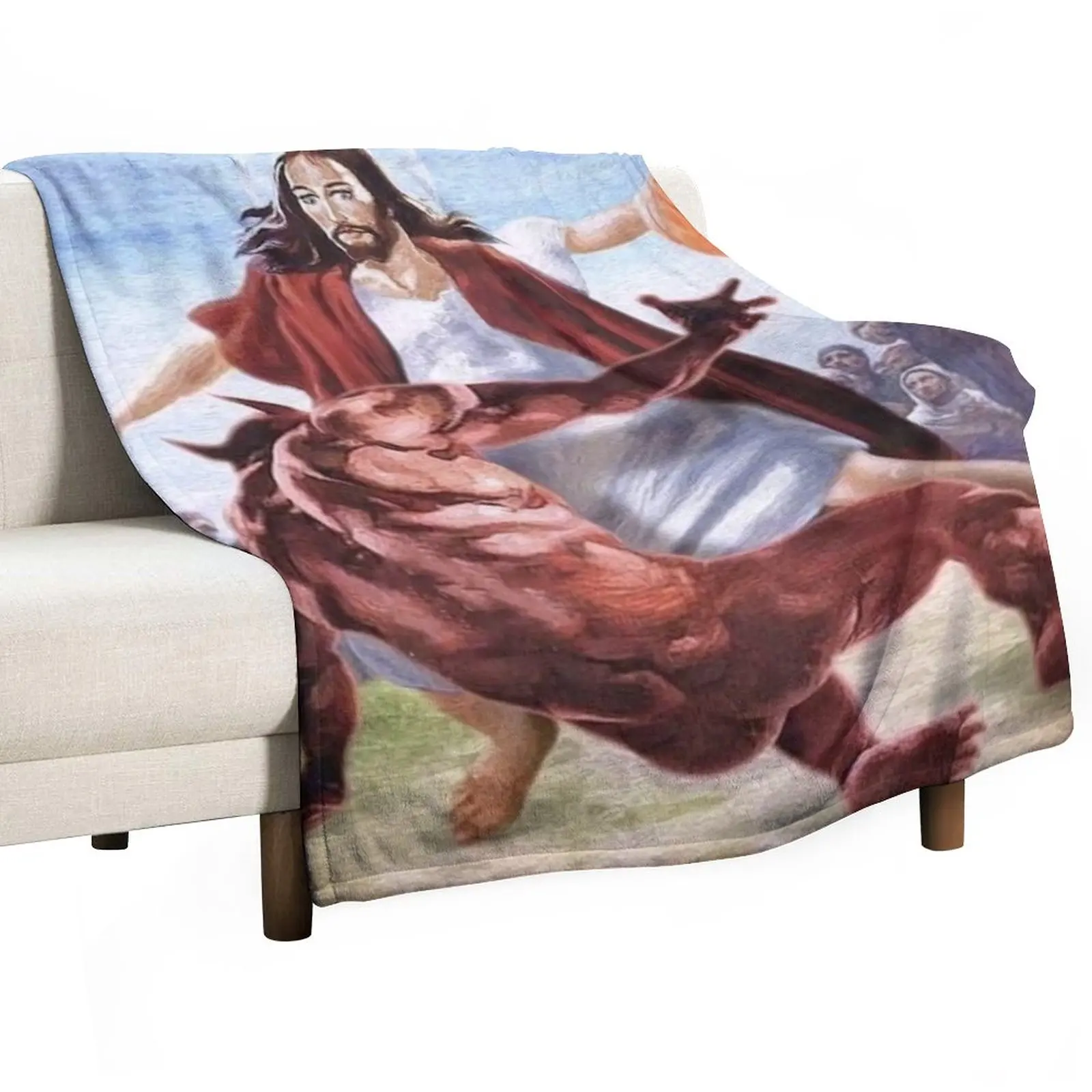 Jesus vs Satan in Basketball Throw Blanket Furry Blanket Retro Blankets ...