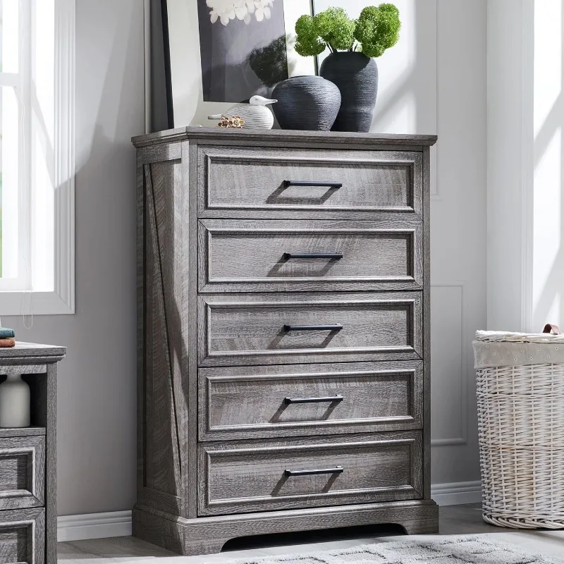 Farmhouse-5-Drawers-Dresser-Chests-for-Bedroom-46-Tall-Wood-Rustic ...