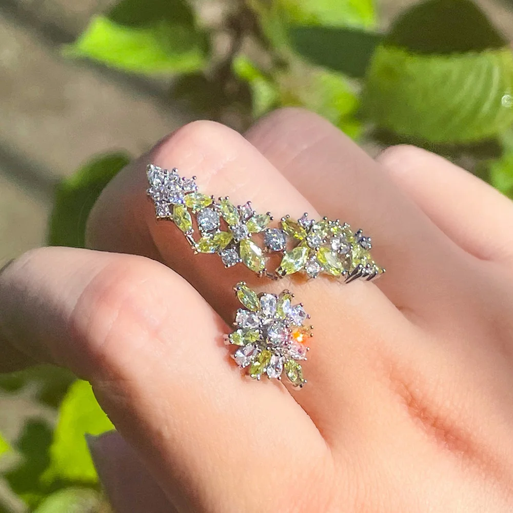 CWWZircons Shiny Cubic Zirconia Adjustable Leave Flower Big Finger ...