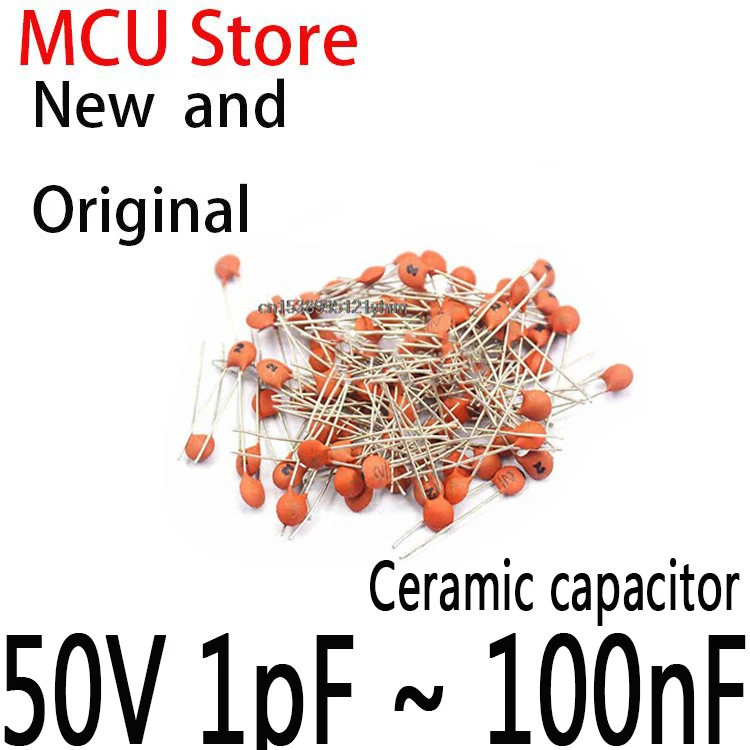 Capacitor cerâmico 100PCS 0,1 uF 104 4.7PF 10PF 22PF 33PF 47PF 100PF 101 220PF 10NF 330PF 470PF ...