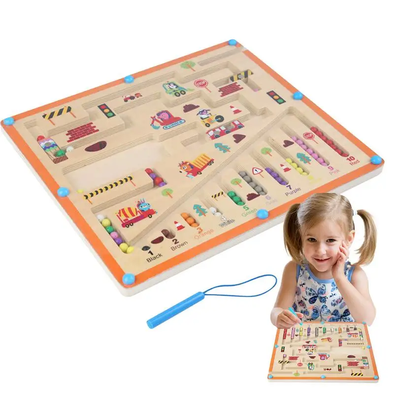 Wooden-Color-Matching-Board-Magnetic-Color-and-Number-Maze-Montessori ...