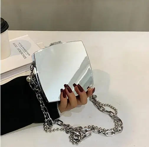 Luxury Silver Metal Box Bag Ladies Party Clutch Bag Evening Bag Chain ...