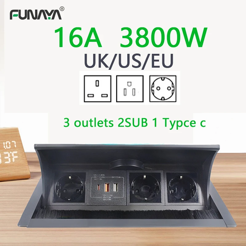 US-EU-UK-Table-Hidden-Socket-3-Outlets-2-USB-Type-C-PD15W-16A-3800W ...