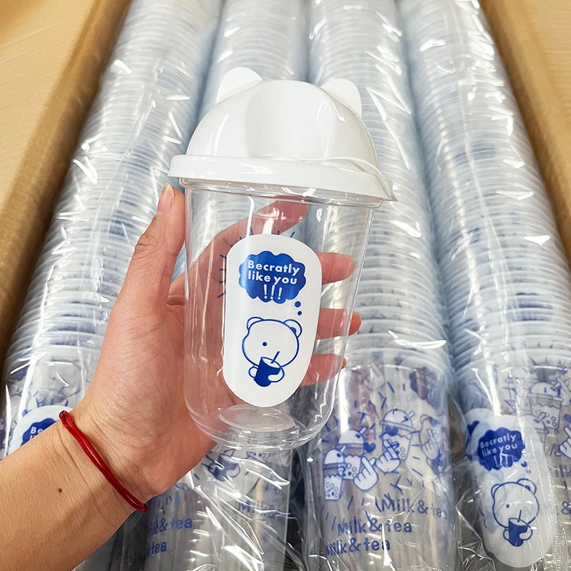 50pcs 500ml U Shape Transparent Disposable Milk Tea Cup Creative Cute ...
