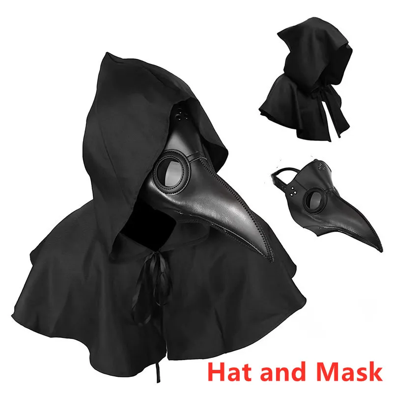 Halloween-Plague-Doctor-Mask-and-Cloak-Costume-Props-Long-Nose-Beak ...