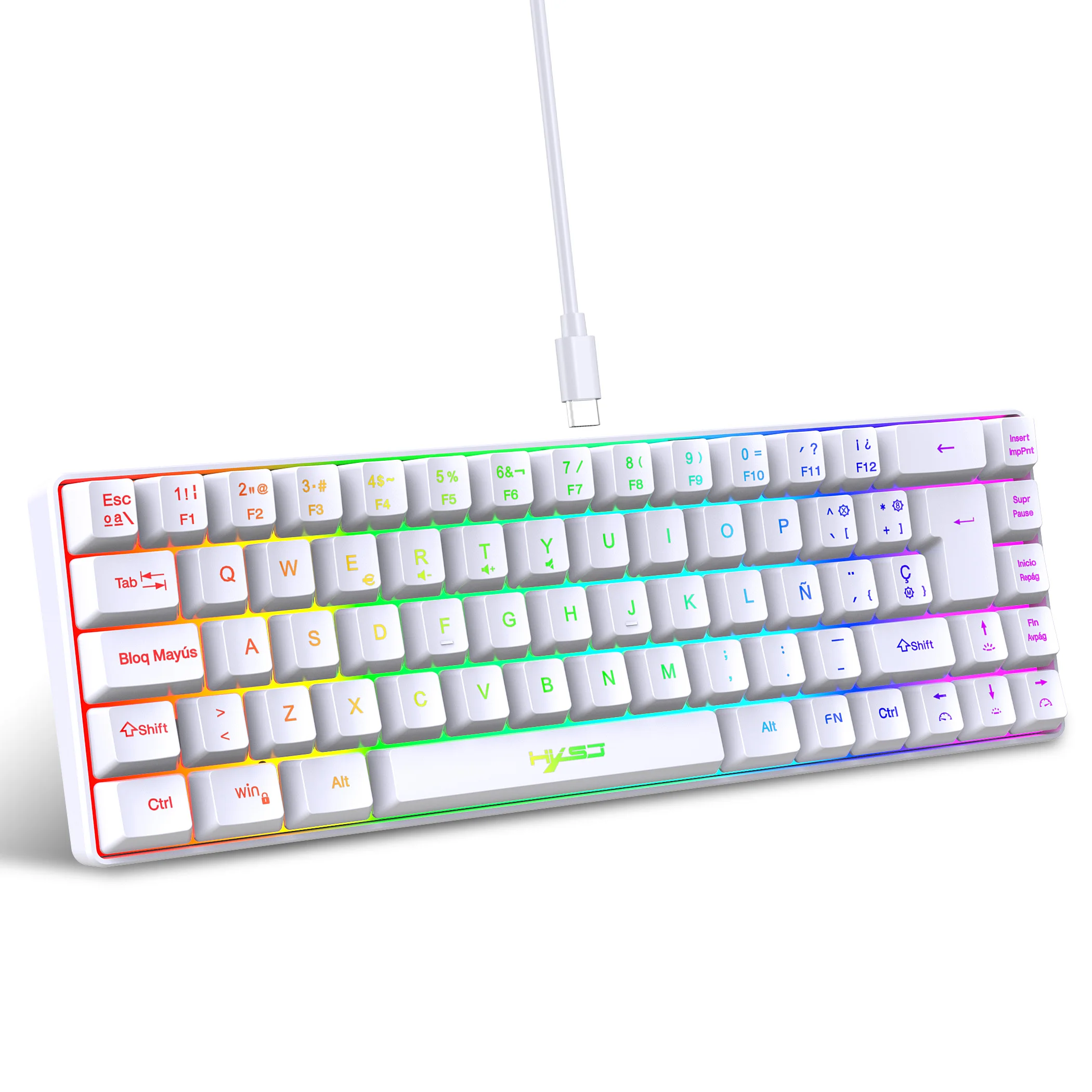 Hot-sale-Spanish-69-key-RGB-backlit-wired-gaming-keyboard-68-compact ...