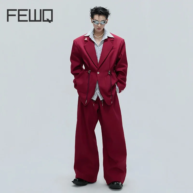 FEWQ Niche Design Men's Suit Sets Lapel Fake Two-piece Shoulder Padded ...
