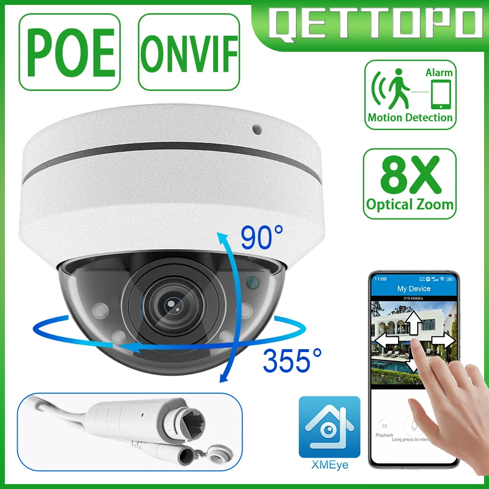 Qettopo 5MP 8X Optical Zoom Metal POE Camera Outdoor Waterproof POE ...