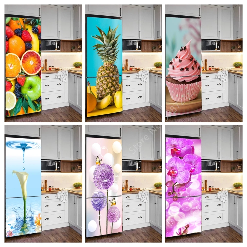 Kitchen-Fruit-Vegetable-Vinyl-Fridge-Stickers-Full-Door-Cover-Adhesive ...