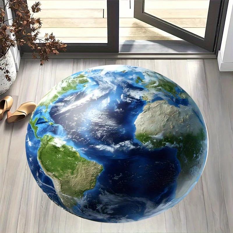 1pc of Circular Floor Mat with a Globe Pattern, Machine-Washable ...