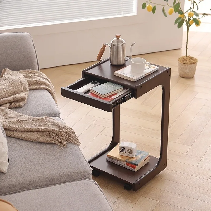 Solid wood movable edge table mini tea table snack storage rack ...