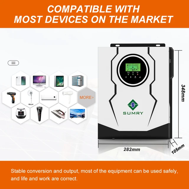 SUMRY 3KW hybrid solar inverter 24V 220V Pure Sine Wave 80A MPPT Solar ...