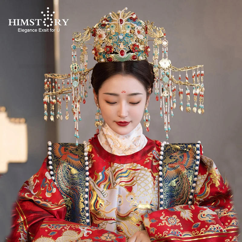 HIMSTORY Queen Tang Dynasty Hair Crown Retro Blue Chinese Vintage ...