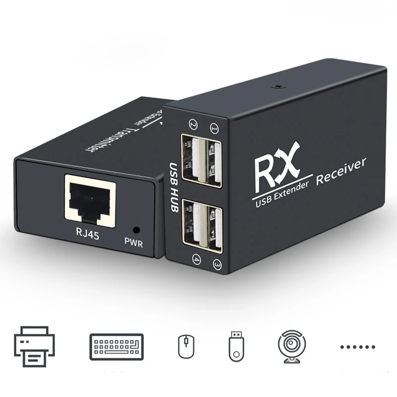 1 Pair USB 2.0 Extender Up to 120M Over CAT6 Cable TX RX 4 USB ...