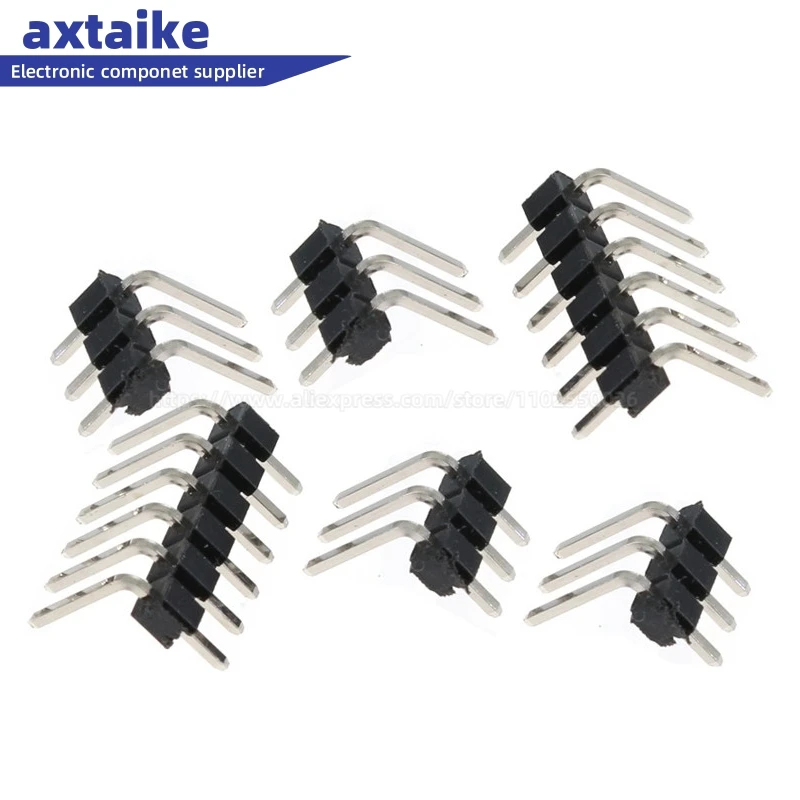 50PCS 2 40P 2.54mm 90° Curved Single Row Male PCB Board Pin Header ...