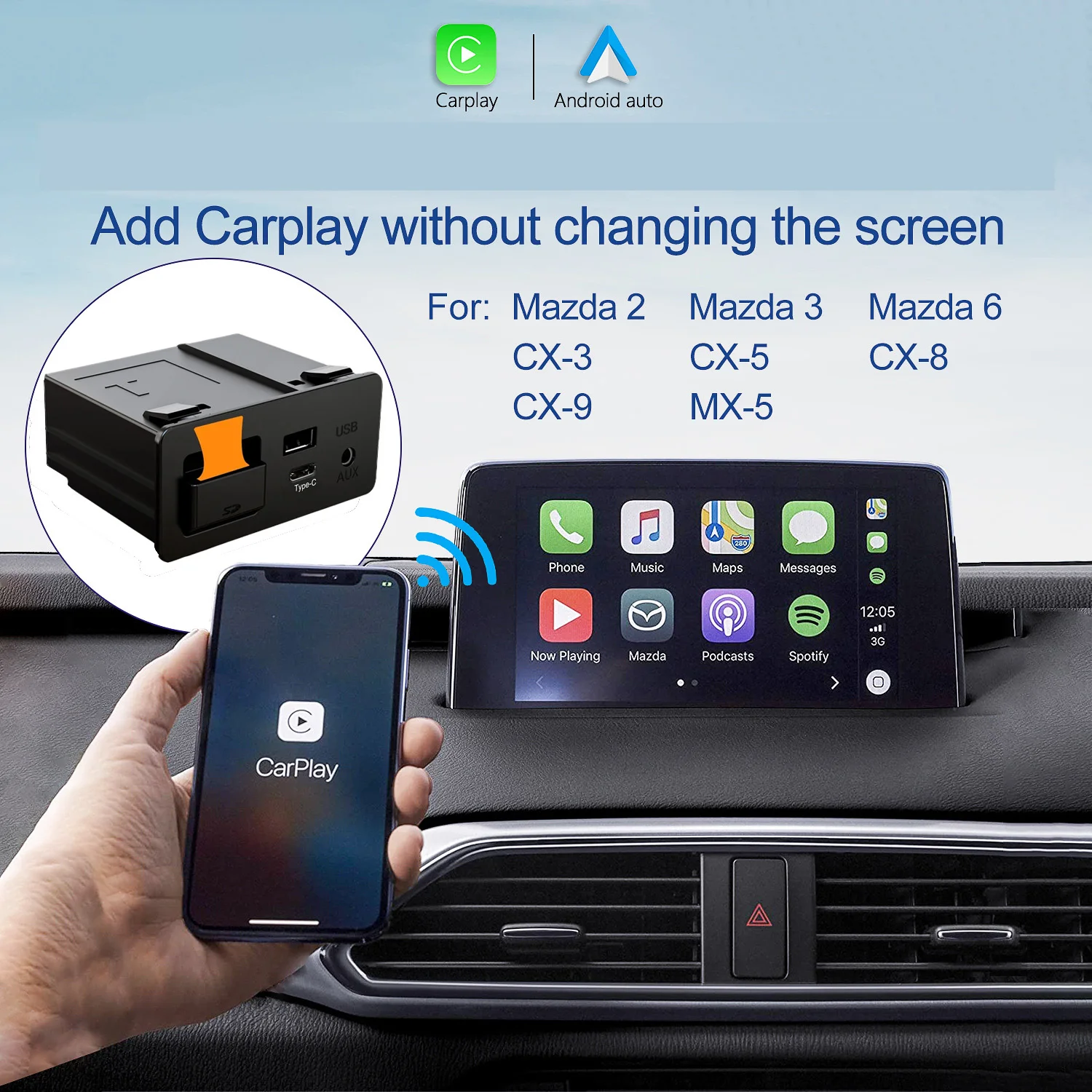 Type-c Fast Charging Apple CarPlay Android Auto Wireless Bluetooth WIFI ...