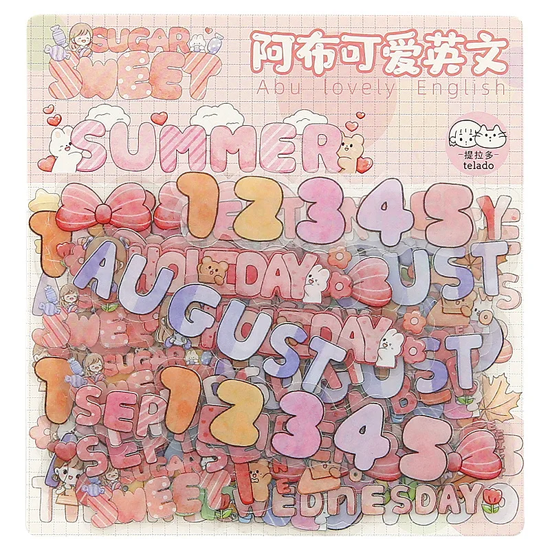 48pcs Cute English numbers Decorative Cartoon Waterproof Stickers ...
