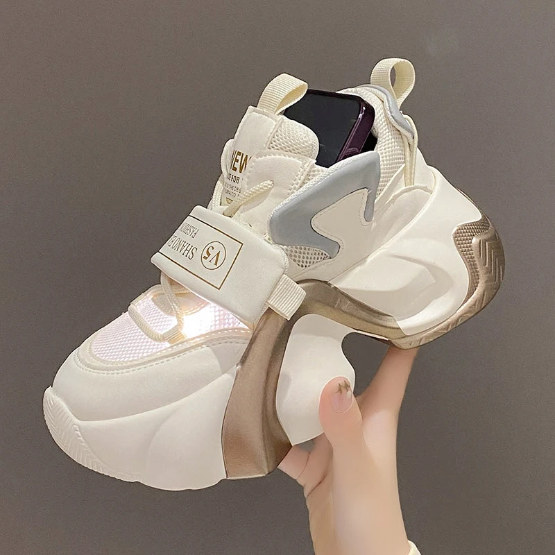 Women-Chain-Chunky-Sneakers-White-Black-Fashion-7CM-Thick-Sole-Casual ...