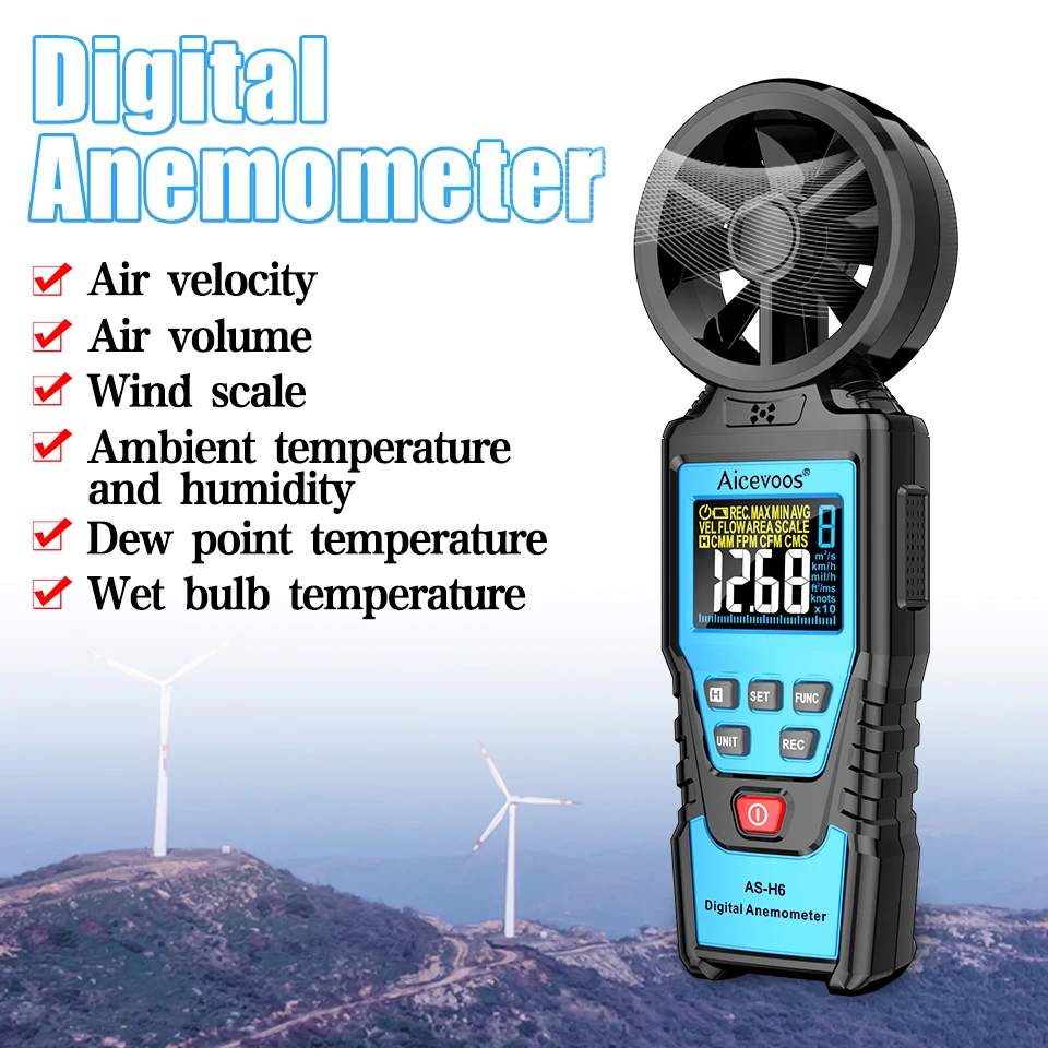 Aicevoos-Digital-Anemometer-Handheld-Wind-Speed-Meter-Wind-Power-Temperature-Humidity ...