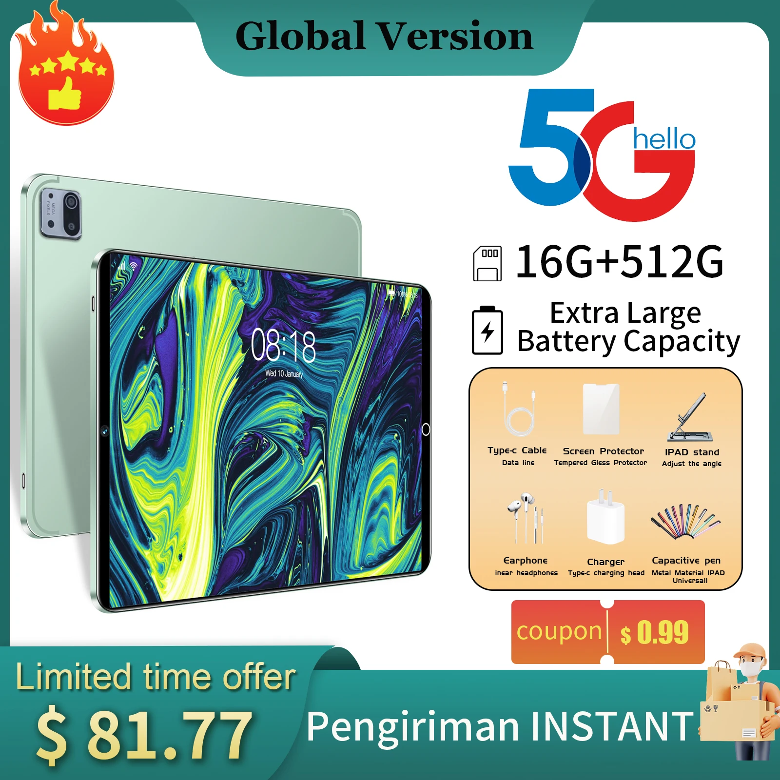 Android Pad 6 Pro Tablet 5G, 12GB de RAM, 512GB ROM, 10,1 polegadas ...