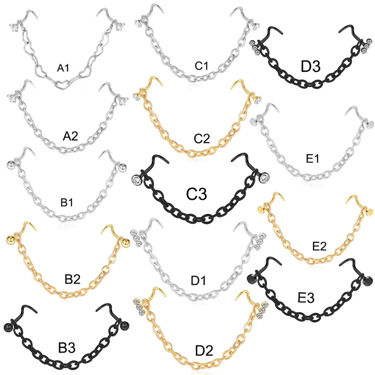Stainless-Steel-Double-Nose-Piercing-Chain-Nose-Chain-Zircon-Nostril ...