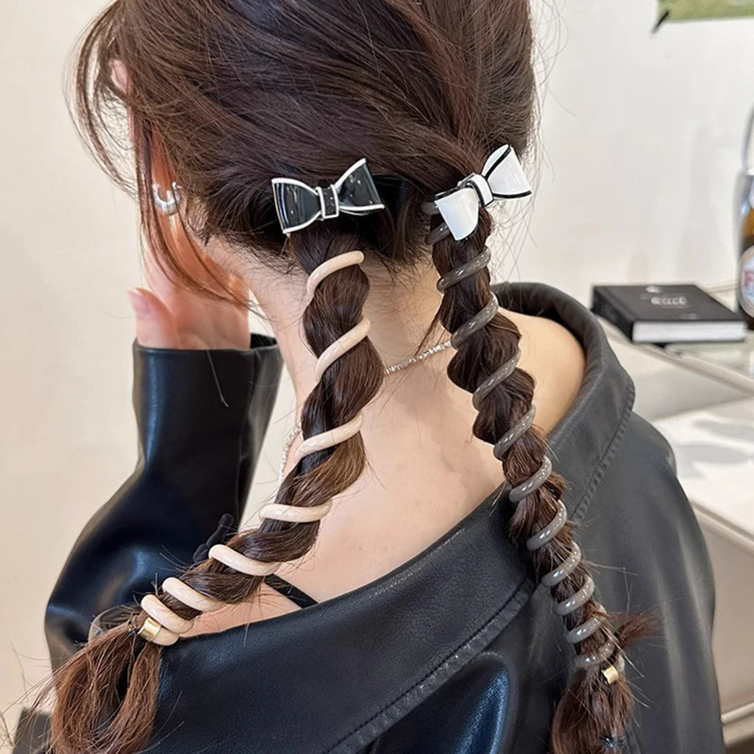 Girls-Sweet-Colorful-Bow-Telephone-Line-Hair-Ring-Ornaments-Cute-3D ...