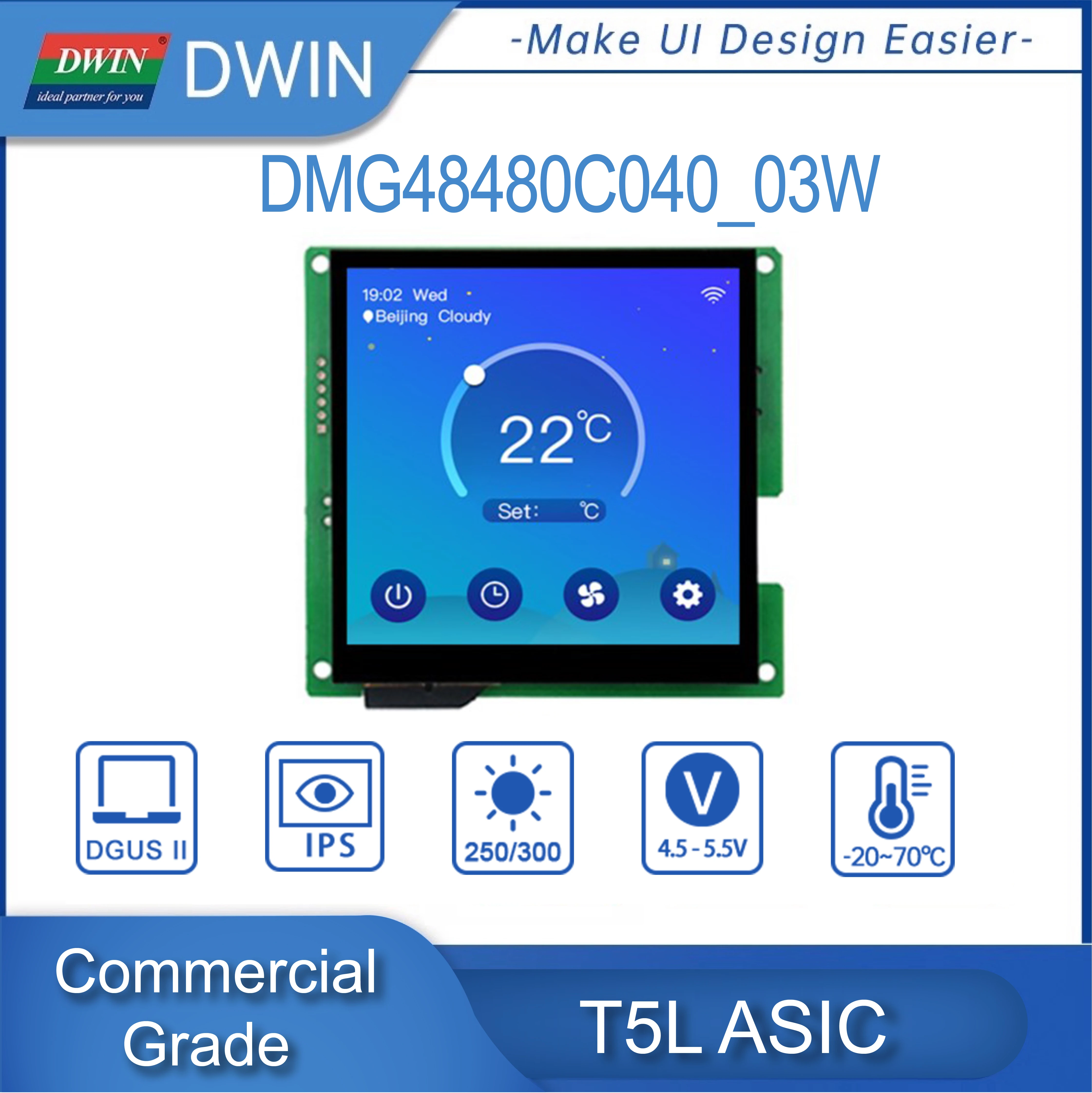 DWIN 4 Inch 480*480 Square LCD Display Commercial Grade HMI Smart Touch Screen UART Serial ...
