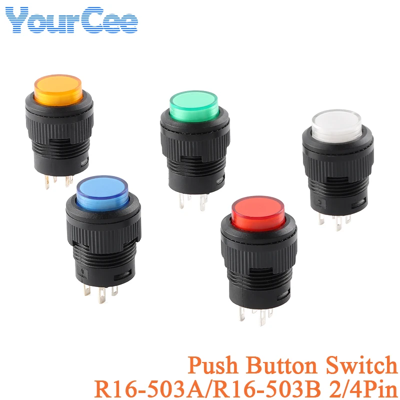 5Pcs-R16-503-Power-Switch-R16-Push-Button-Switch-R16-503B-R16-503A-LED ...