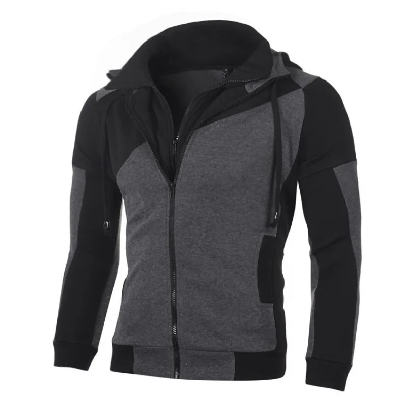 Double-zipper-hoodie-hoodie-spliced-zipper-coat-for-men-sports-fleece ...
