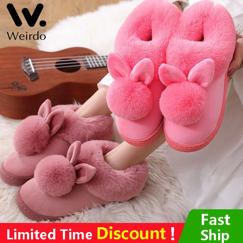 Fluffy-House-Shoes-Women-Girls-Winter-Warm-Slippers-Cute-Rabbit-Ears ...