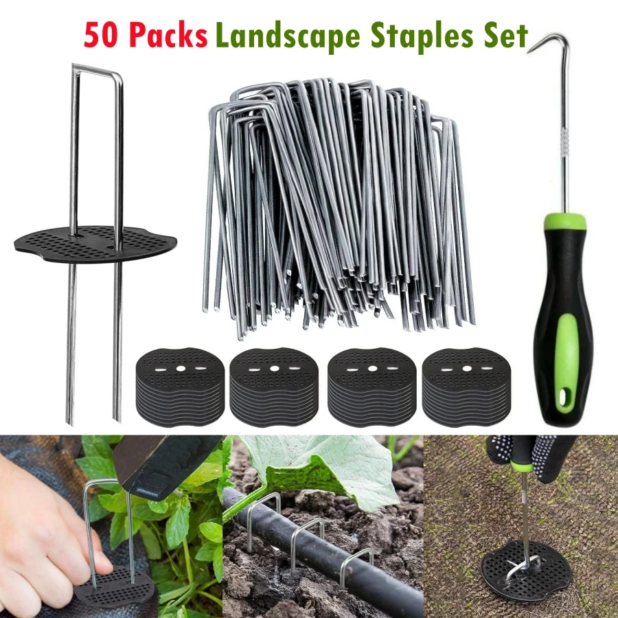 50-Packs-Stainless-Garden-Stakes-Landscape-Staples-Set-With-Mats ...