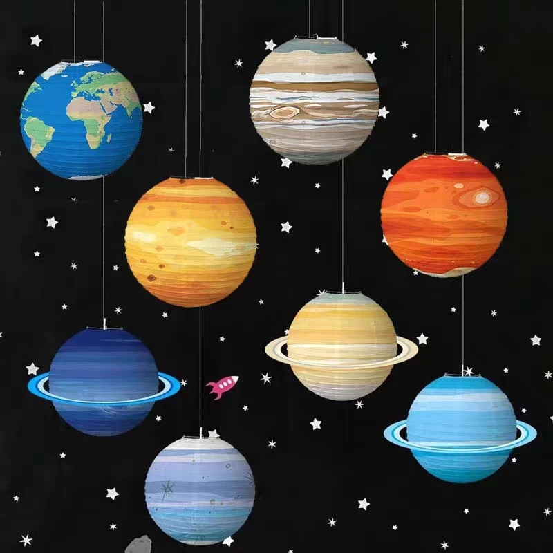 8PCS Planet Rocket Foldable Starry Paper Lanterns Hanging Outer Space ...