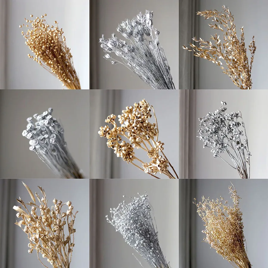 Gold-and-Silver-Dried-Flowers-Eucalyptus-Millet-Zombie-Fruit-Rich-Bean ...